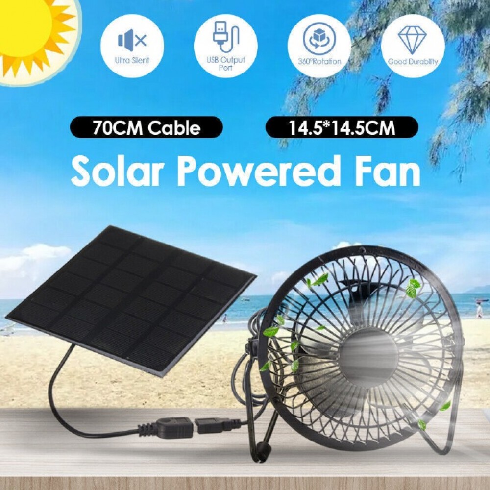 Portable Solar/USB Mini Fan - 360° Adjustable 2.5W Metal Fan