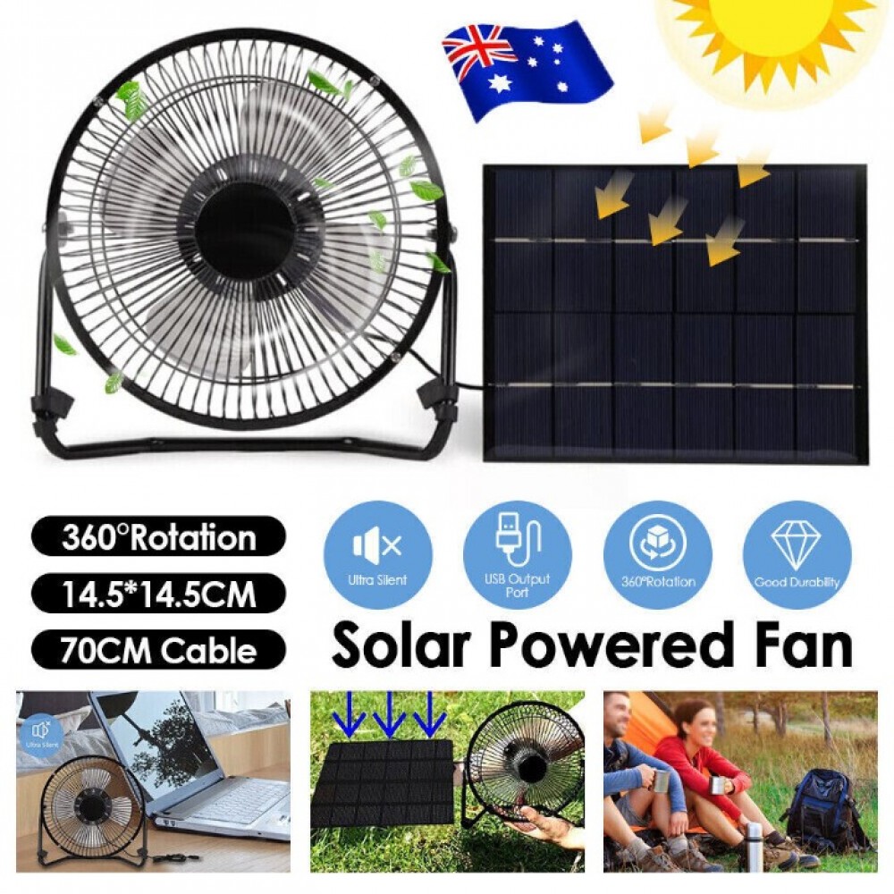 Portable Solar/USB Mini Fan - 360° Adjustable 2.5W Metal Fan